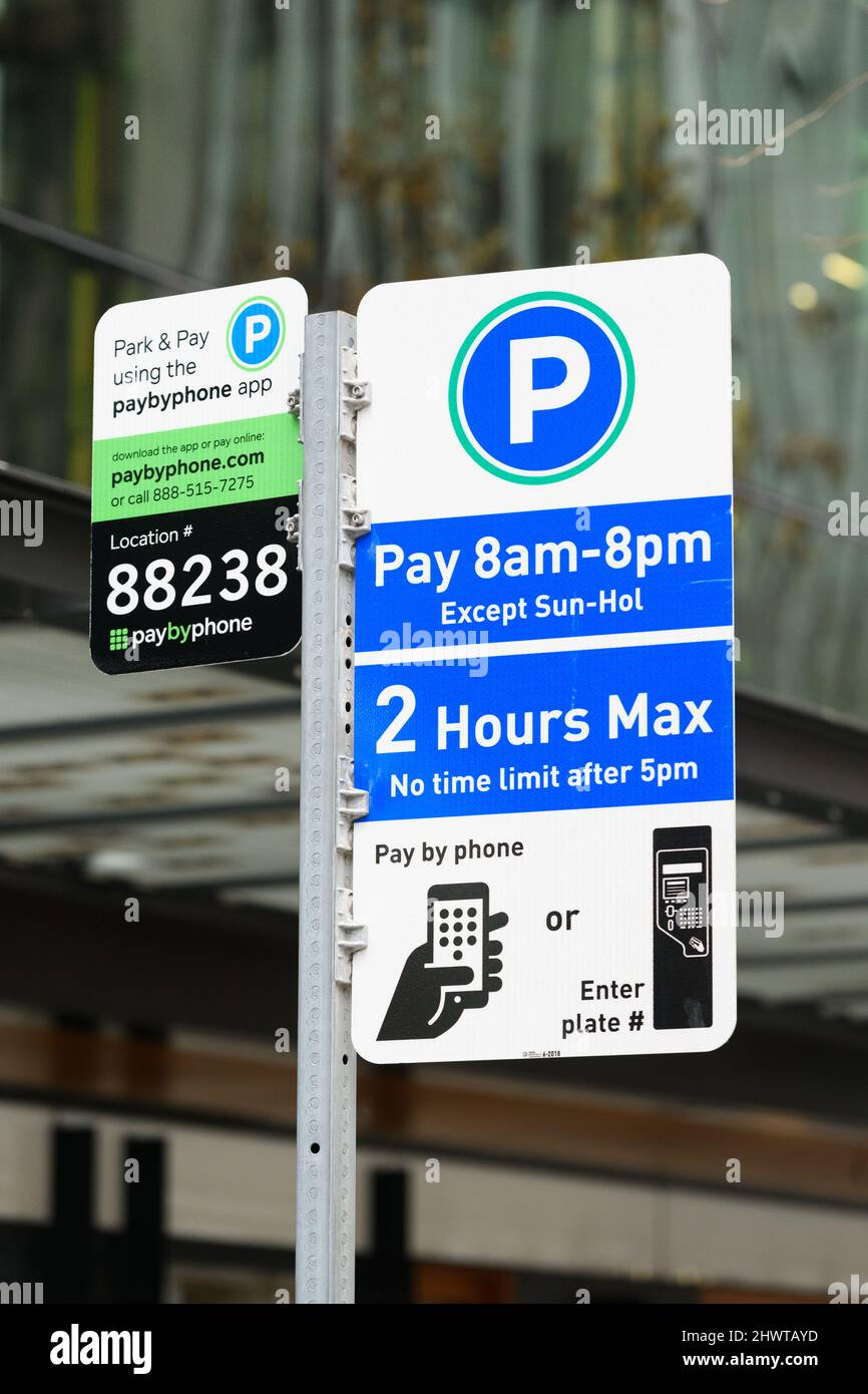 Seattle, WA, USA - March 06, 2022; Sign in downtown Seattle for street ...