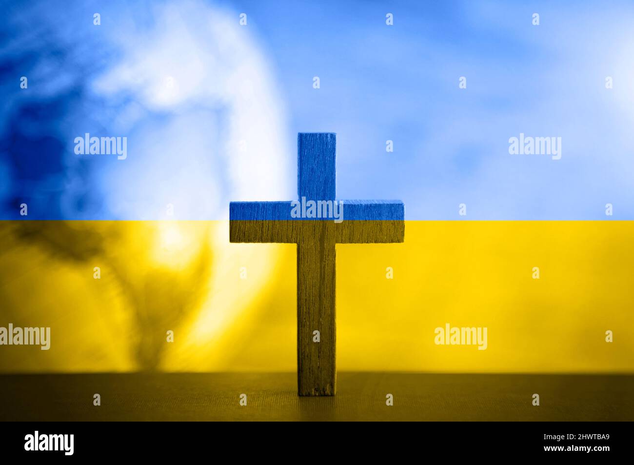 Cross of Christ and the Ukrainian Flag Stock Photo - Alamy