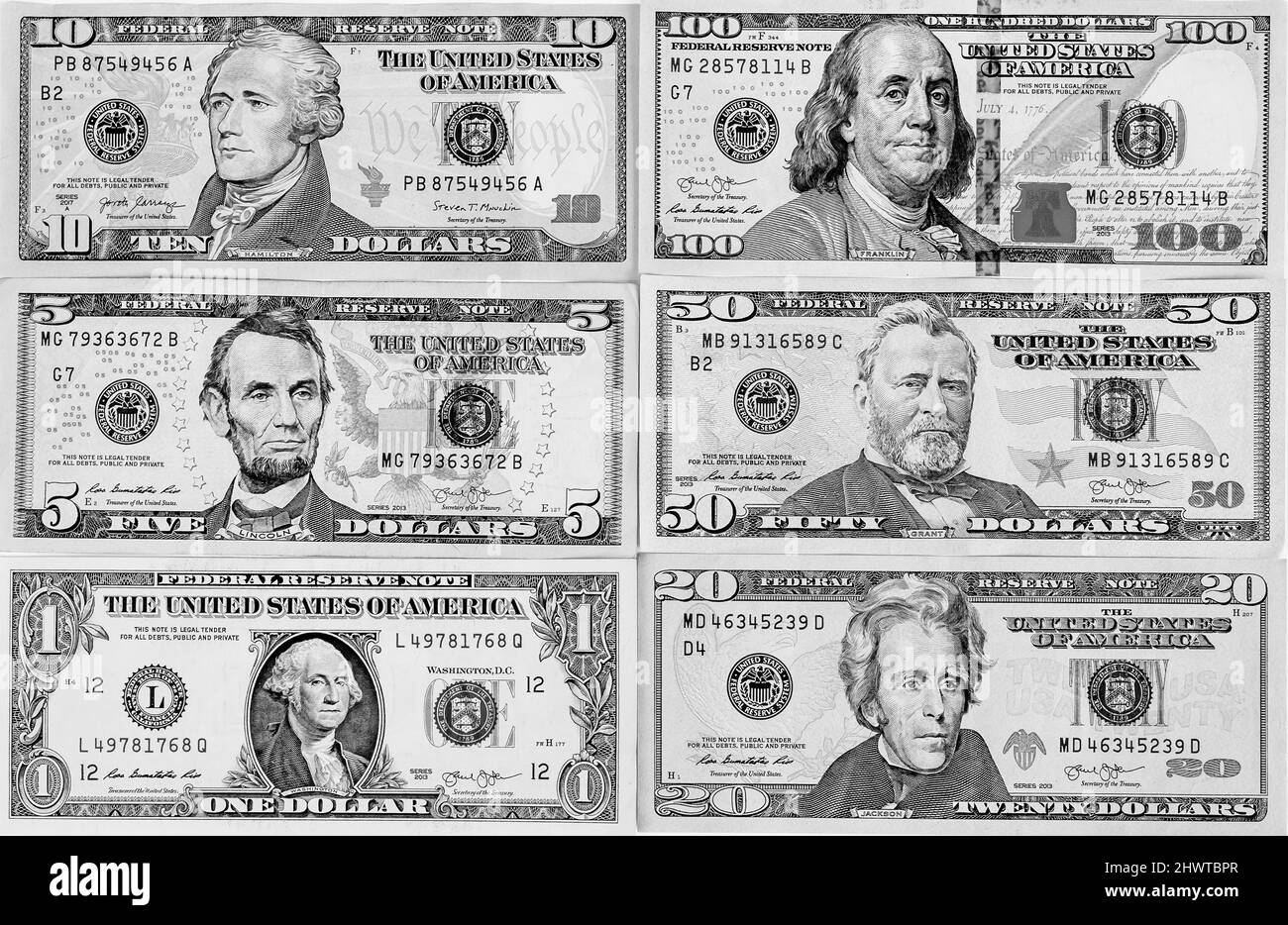 Dollar Notes With Presidents Portraits Isolated On White Background US