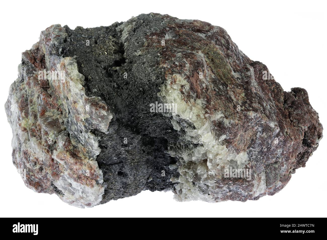 native bismuth in quartz from Schlema, Germany isolated on white ...