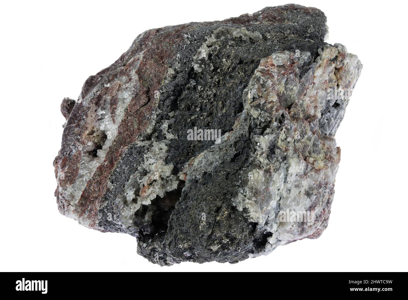 native bismuth in quartz from Schlema, Germany isolated on white ...