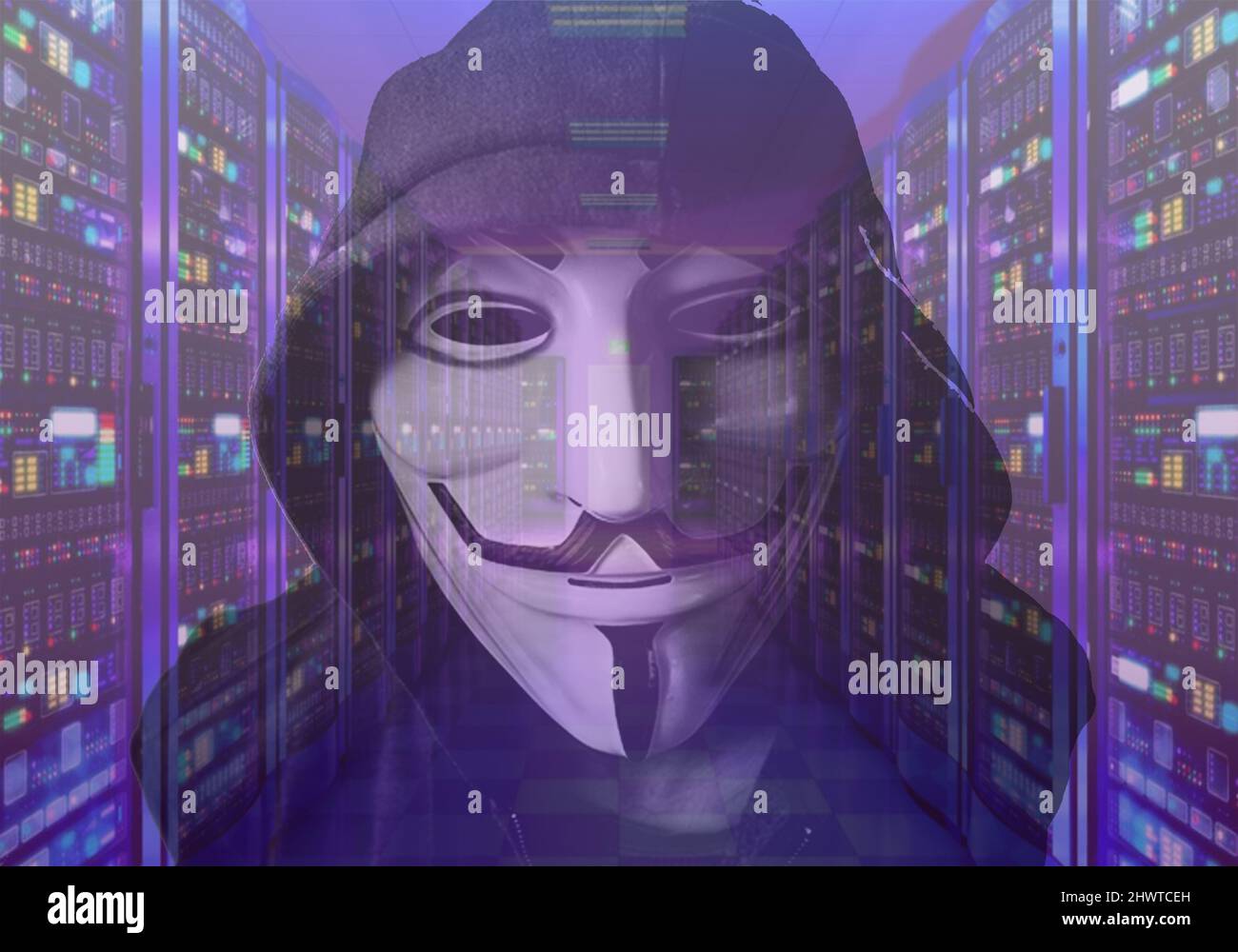 image representing anonymous, cyber attack threat, hacker attack Stock ...