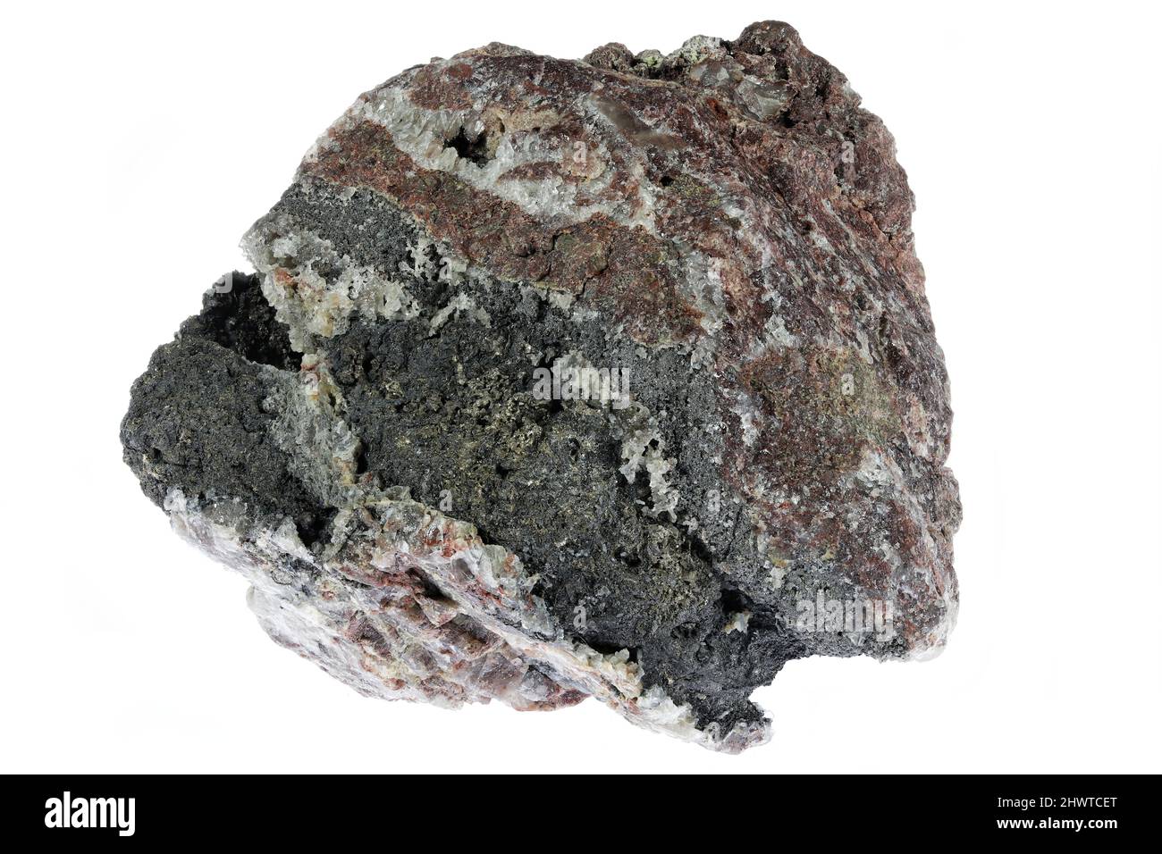 native bismuth in quartz from Schlema, Germany isolated on white ...