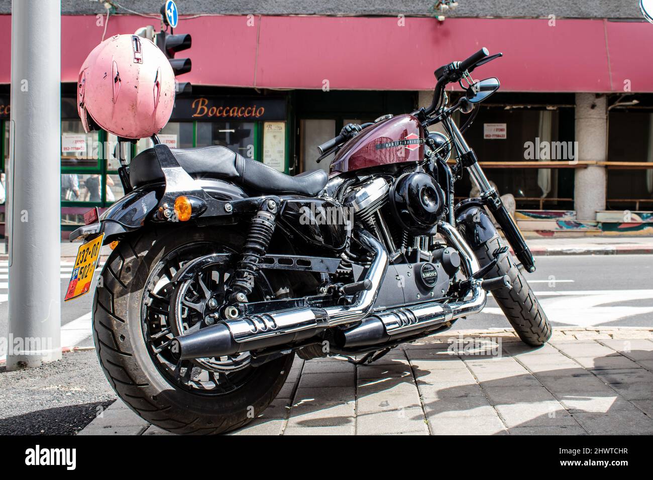 Tel Aviv, Israel - March 07, 2022 Harley Davidson motorcycle parked in ...