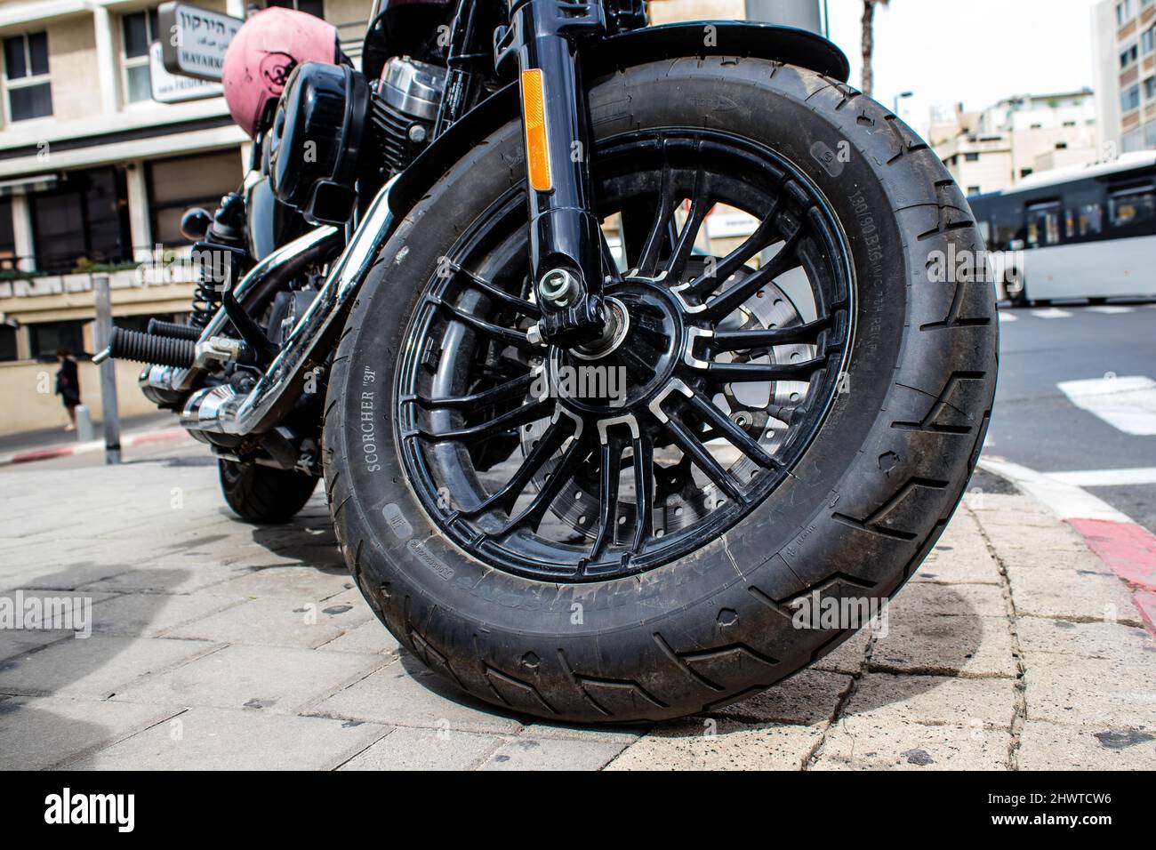 Tel Aviv, Israel - March 07, 2022 Harley Davidson motorcycle parked in ...