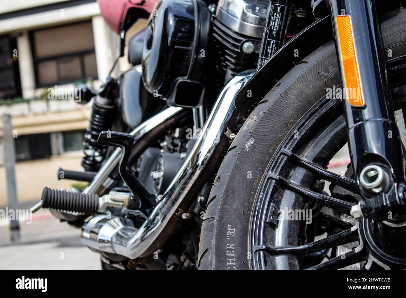 Tel Aviv, Israel - March 07, 2022 Harley Davidson motorcycle parked in ...