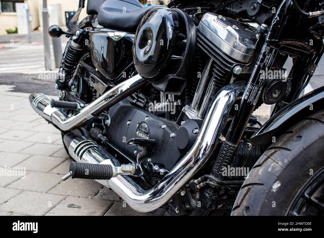 Tel Aviv, Israel - March 07, 2022 Harley Davidson motorcycle parked in ...