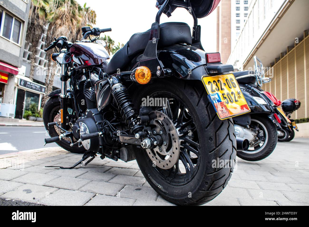 Tel Aviv, Israel - March 07, 2022 Harley Davidson motorcycle parked in ...