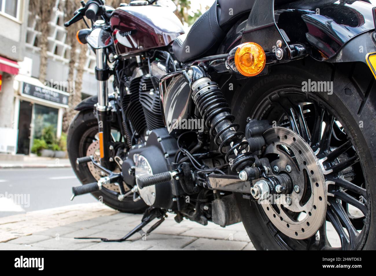 Tel Aviv, Israel - March 07, 2022 Harley Davidson motorcycle parked in ...