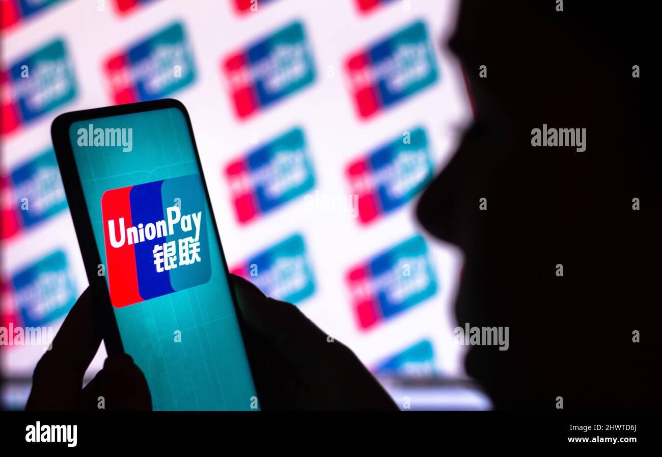 In this photo illustration the UnionPay (CUP) logo seen in the ...