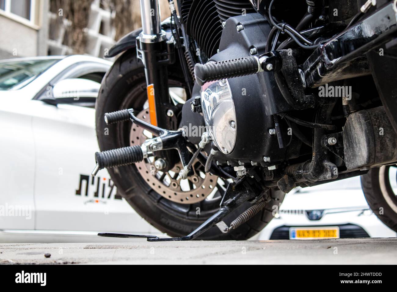 Tel Aviv, Israel - March 07, 2022 Harley Davidson motorcycle parked in ...