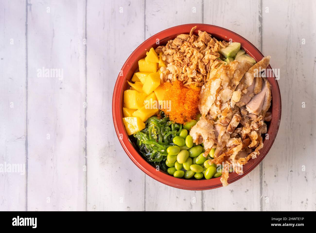 Large Poke Bowl with Roast Duck Dices with Edamame, Wakame Seaweed ...