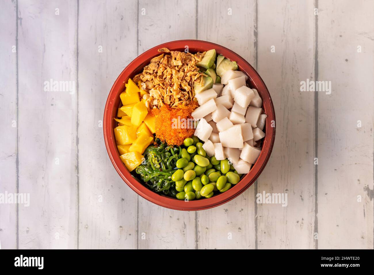 Big Poke Bowl with butterfish cubes with edamame, wakame seaweed ...
