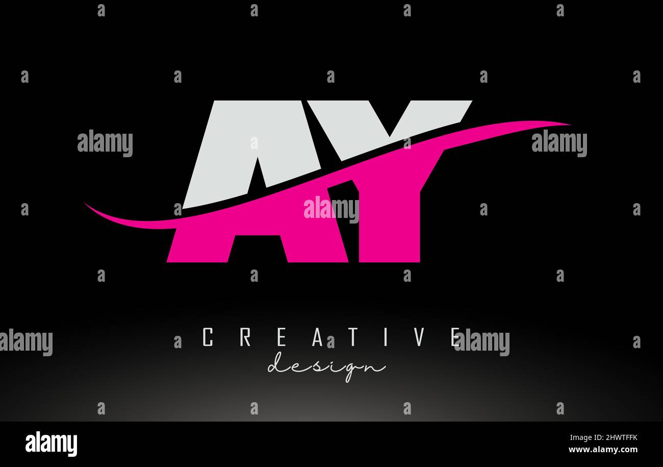 AY A Y White and Pink Letter Logo with Swoosh and Curved Lines Stock ...