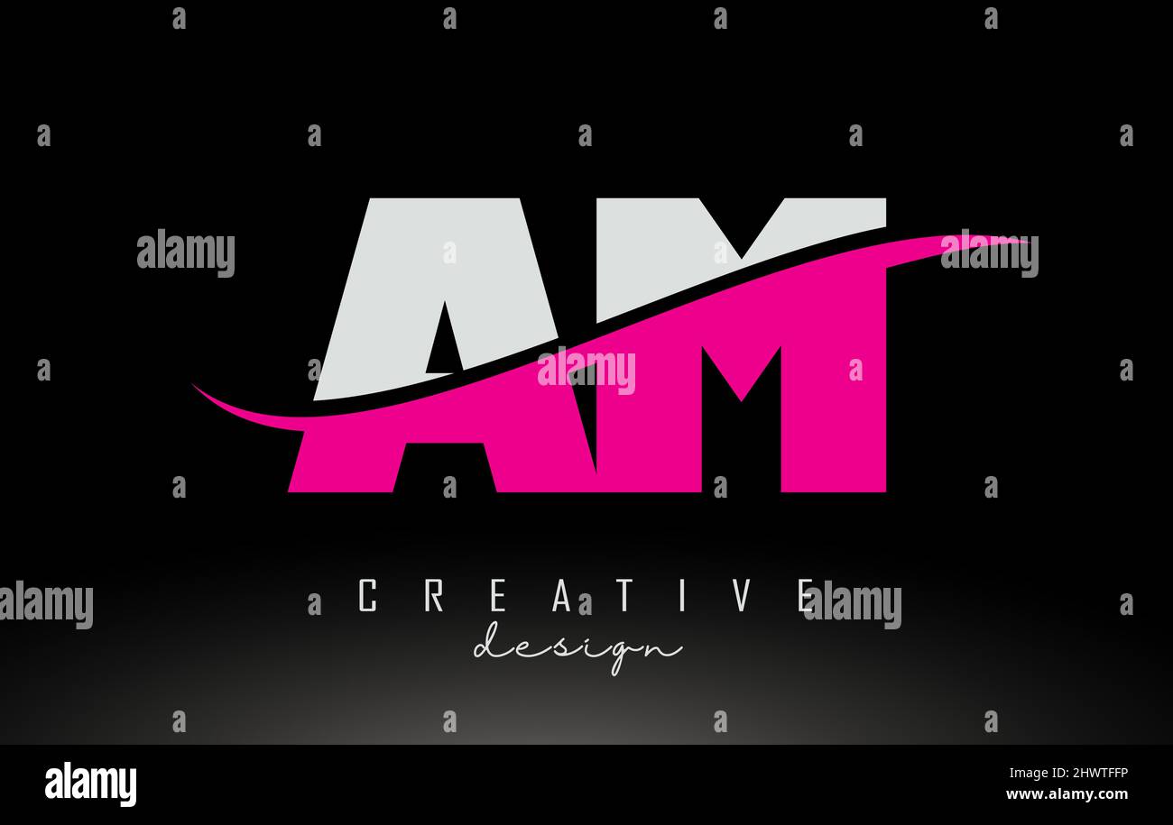 AM A M White and Pink Letter Logo with Swoosh and Curved Lines Stock ...