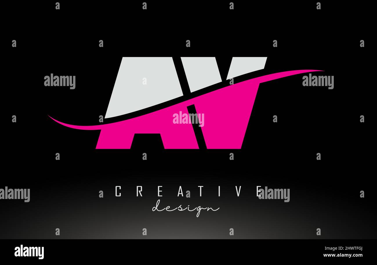 AV A V White and Pink Letter Logo with Swoosh and Curved Lines Stock ...