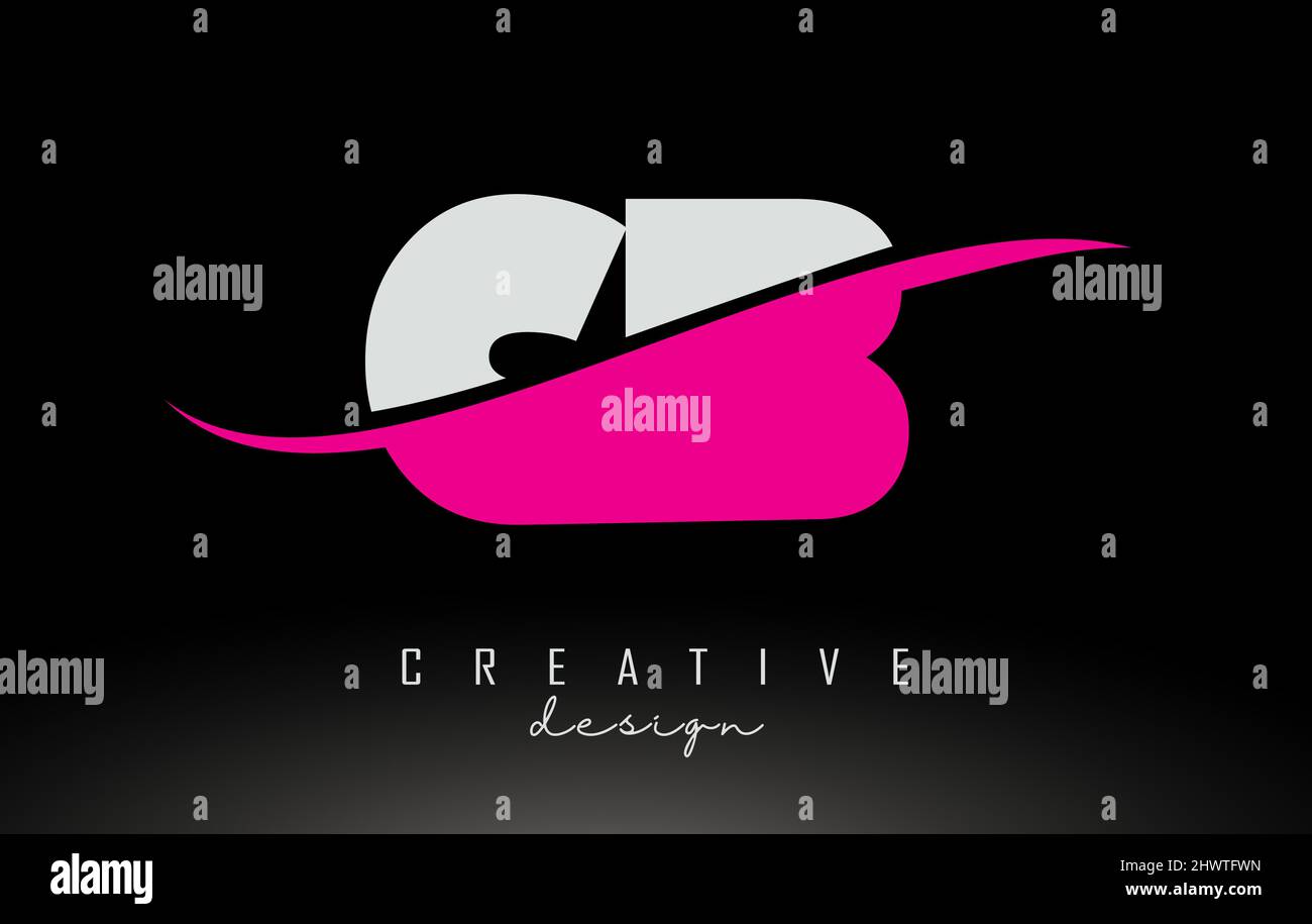 CB C B Black and Pink Letter Logo with Swoosh and Curved Lines Stock ...