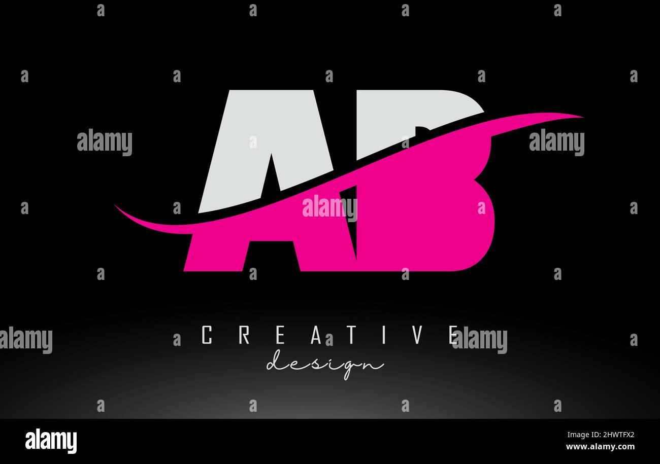 AB A B Black and Pink Letter Logo with Swoosh and Curved Lines Stock ...
