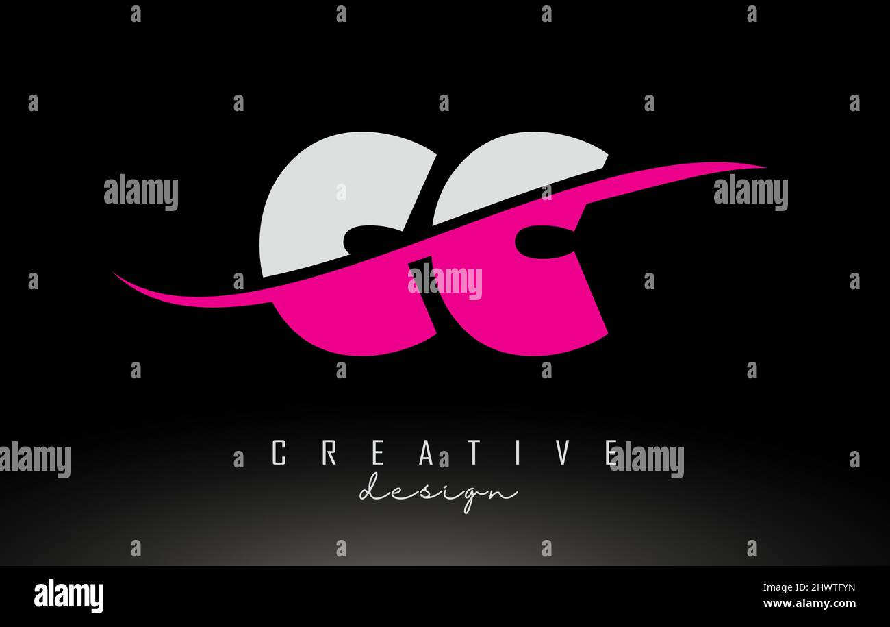 CC C C White and Pink Letter Logo with Swoosh and Curved Lines Stock ...