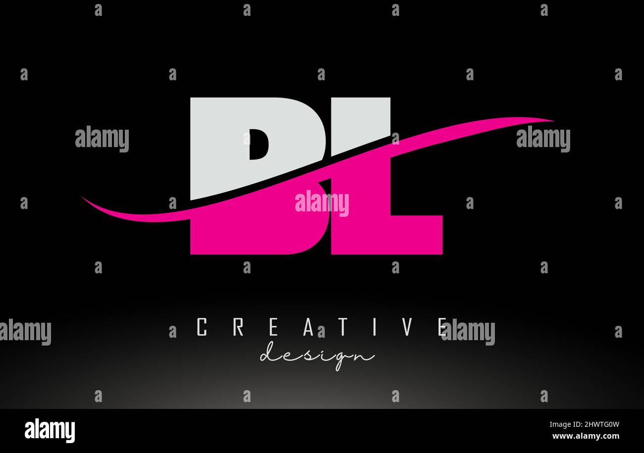 BL B L White and Pink Letter Logo with Swoosh and Curved Lines Stock ...