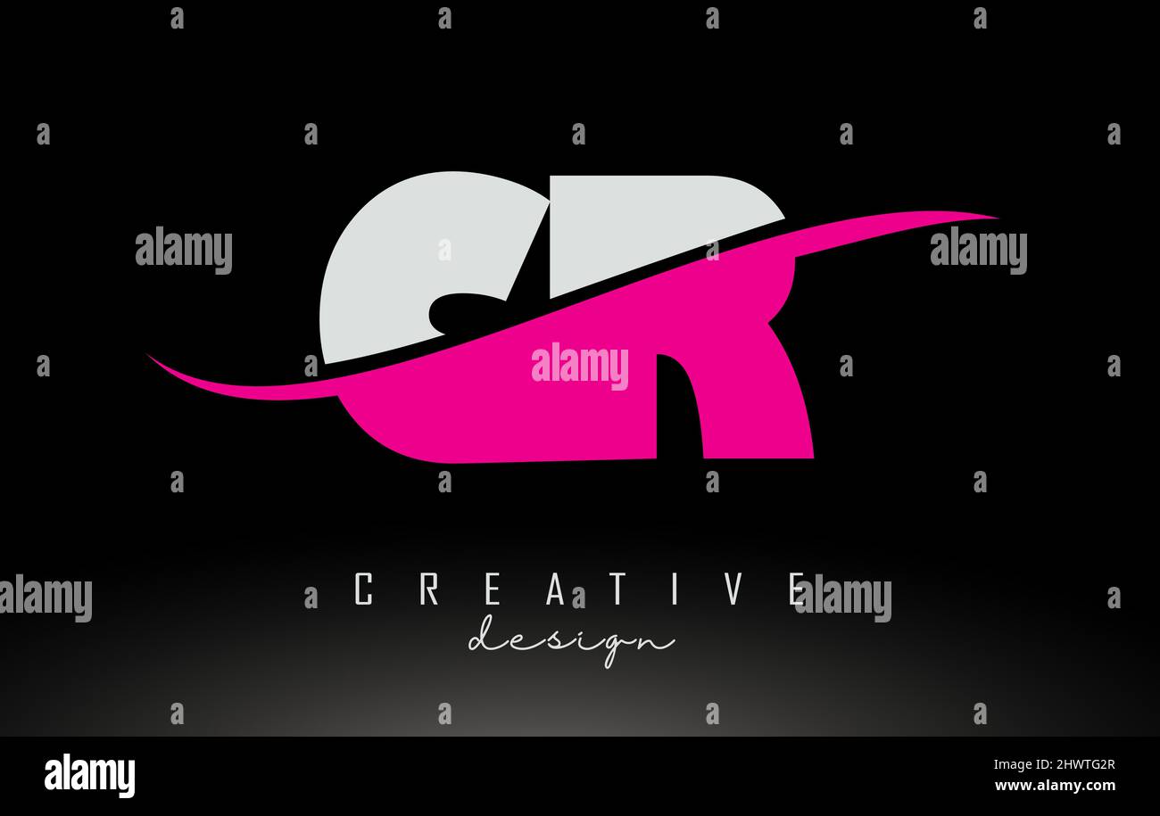 CR C R White and Pink Letter Logo with White Swoosh and Curved Lines ...