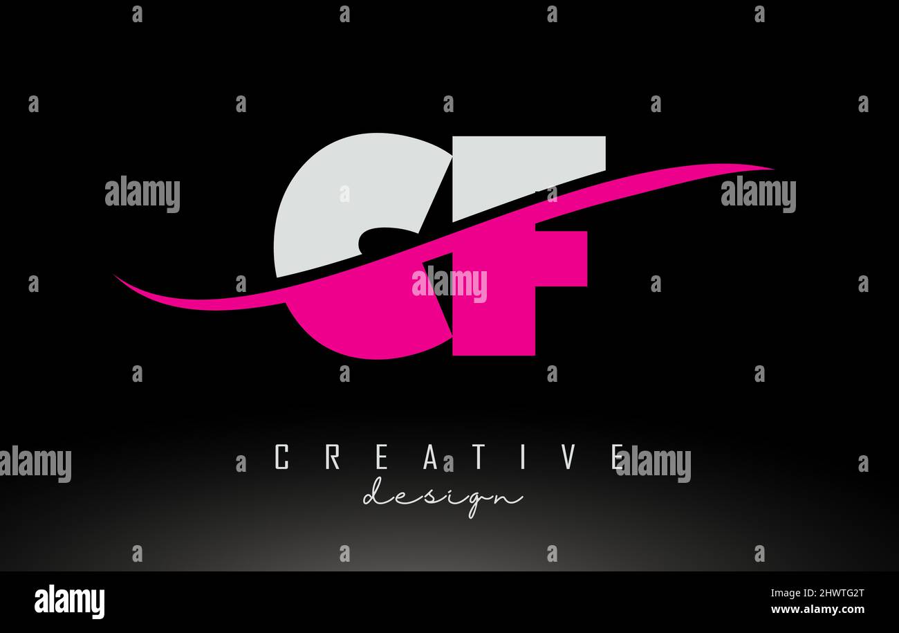 CF C F White and Pink Letter Logo with Swoosh and Curved Lines Stock ...