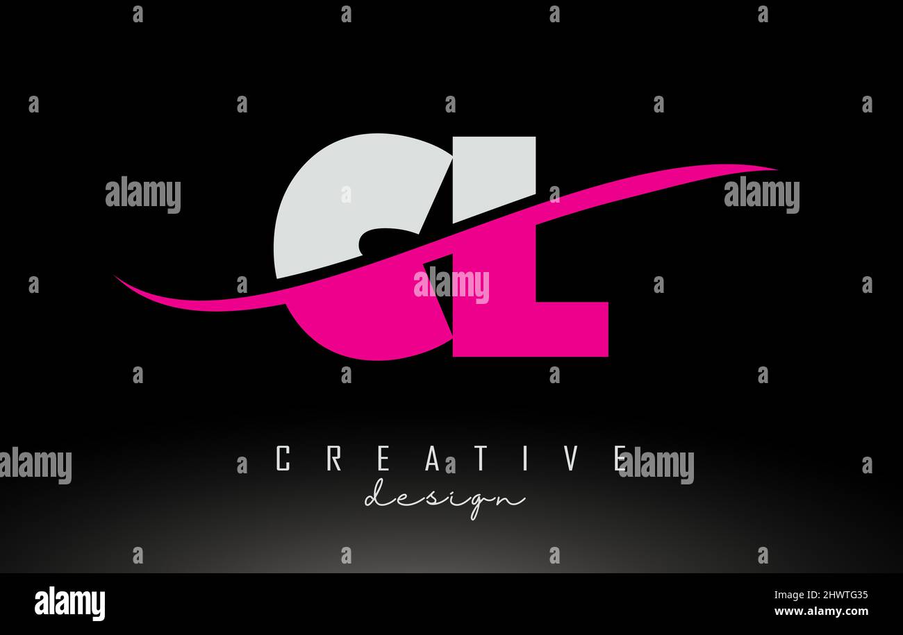 CL C L White and Pink Letter Logo with Swoosh and Curved Lines Stock ...
