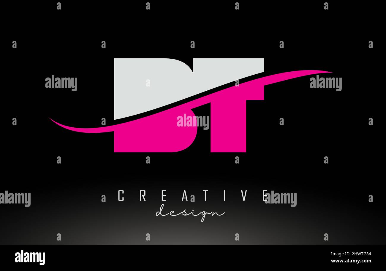 BT B T White and Pink Letter Logo with Swoosh and Curved Lines Stock ...
