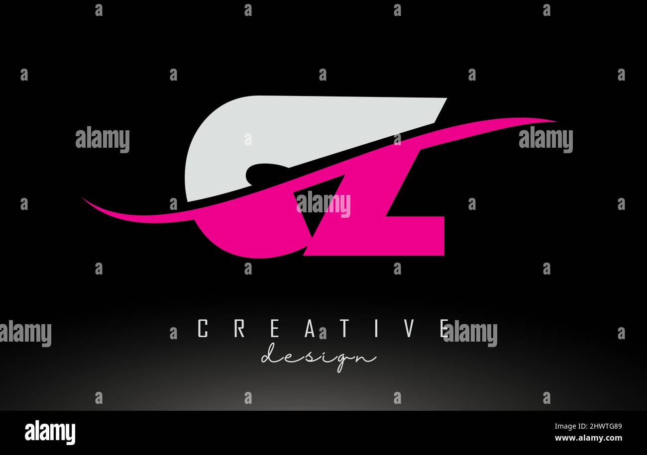 CZ C Z White and Pink Letter Logo with Swoosh and Curved Lines Stock ...