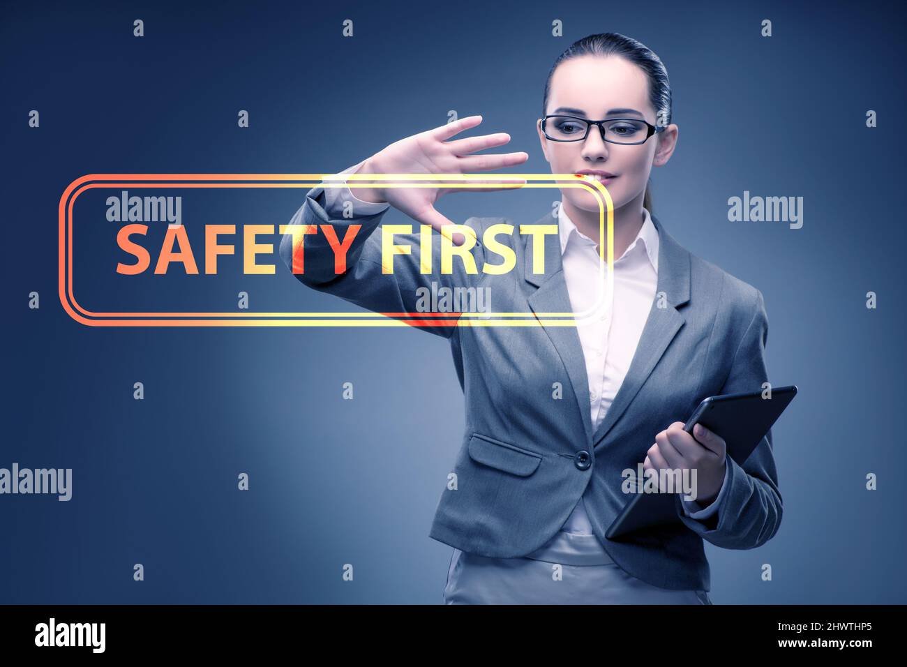 Safety first concept with the businesswoman Stock Photo - Alamy