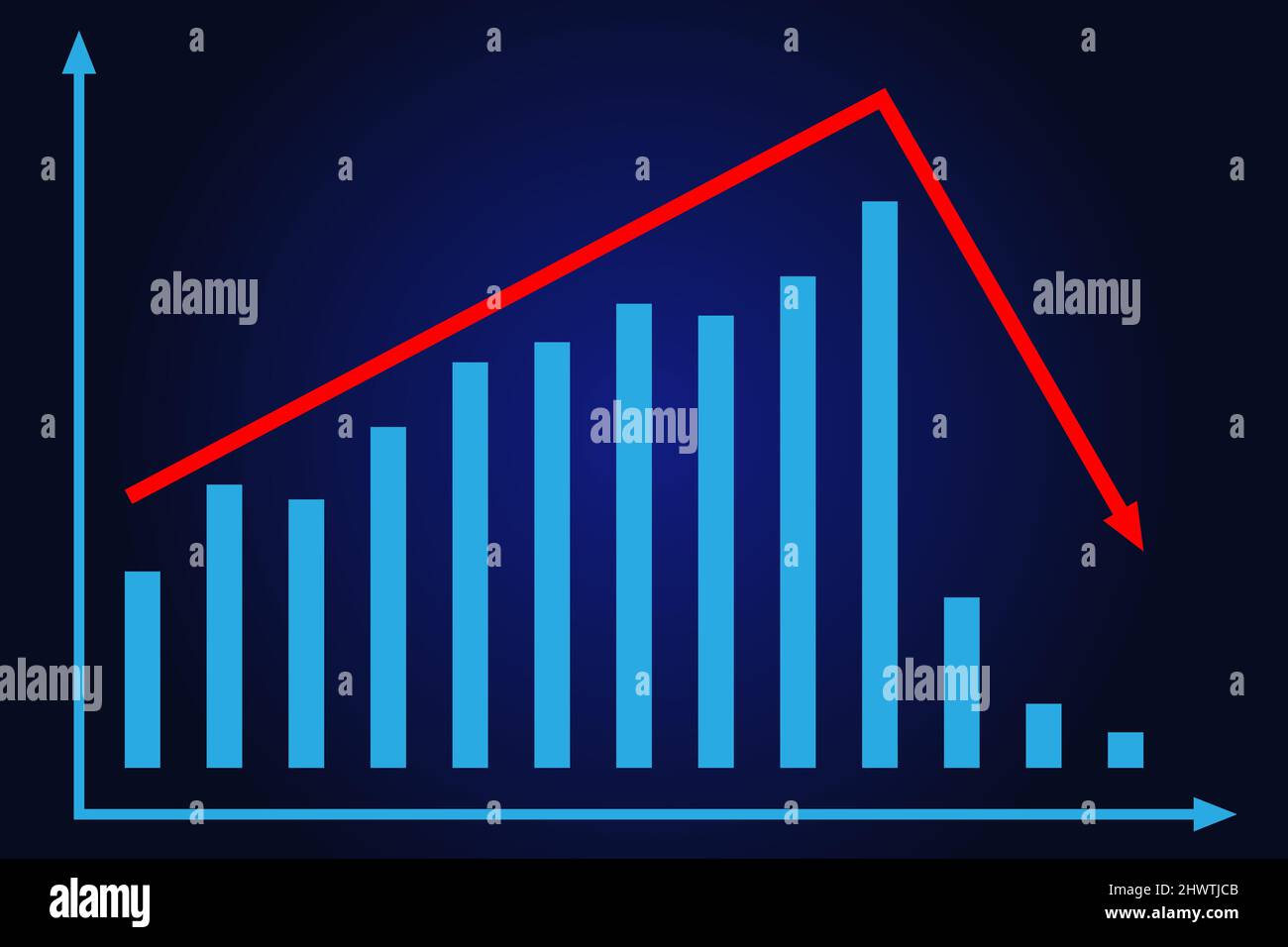 Graph with decrease report. Diagram with recession and bankruptcy ...