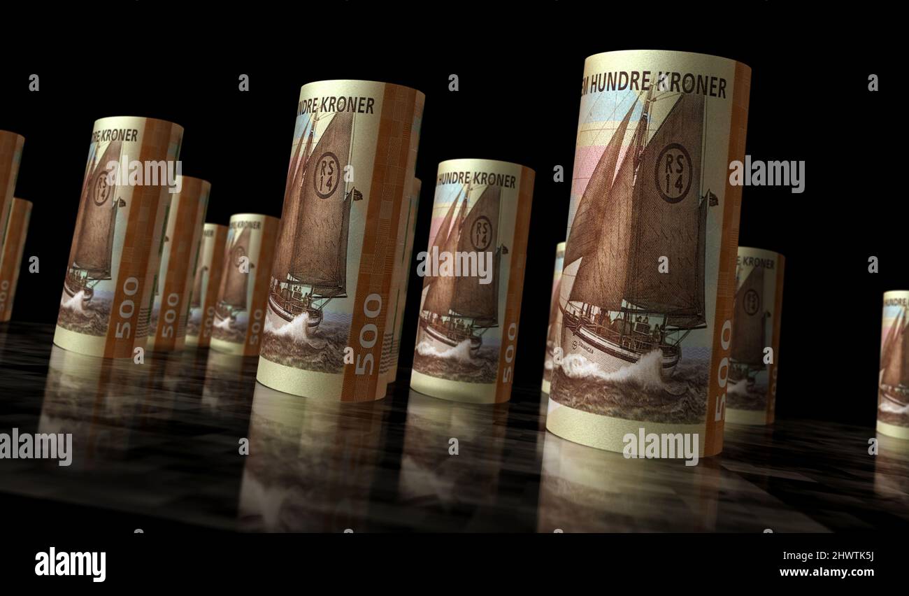 Norwegian Krone money relled 3d illustration. NOK banknote roll ...