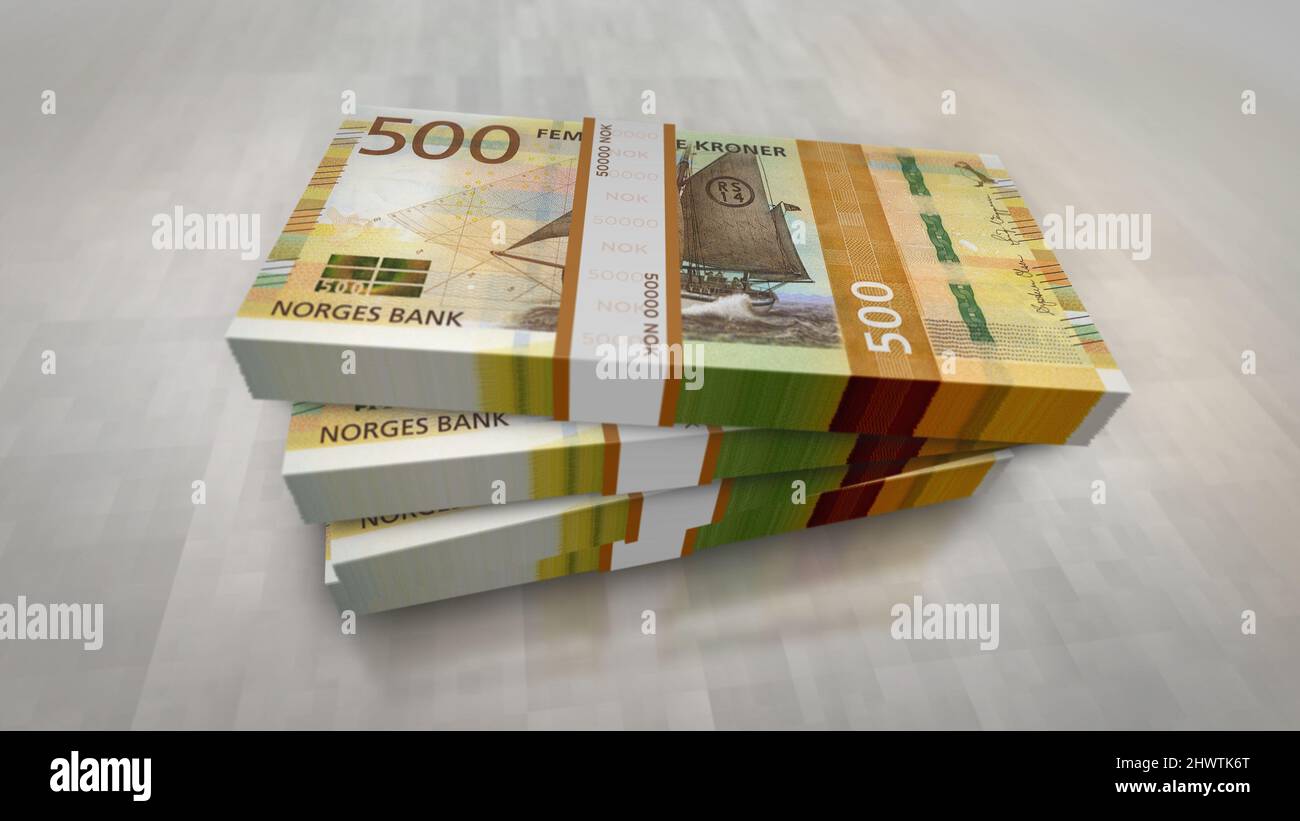 Norwegian Krone money pack 3d illustration. NOK banknote bundle stacks ...
