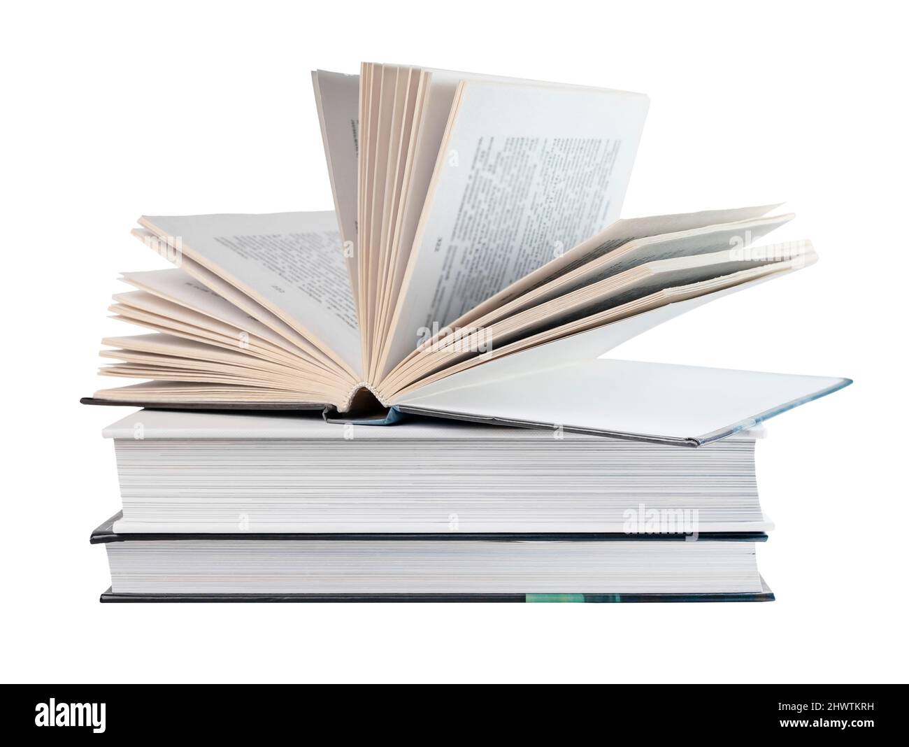 Books stack isolated on white background. Reading and turning pages ...