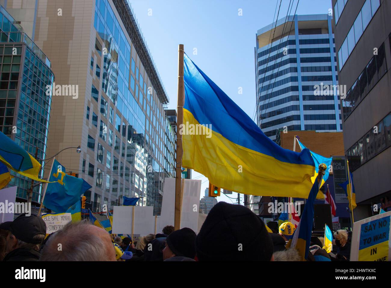 Flags at a protest against the war in Ukraine Stock Photo - Alamy