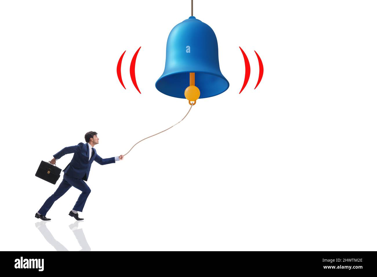 Businessman ringing the bell in case of the danger Stock Photo - Alamy