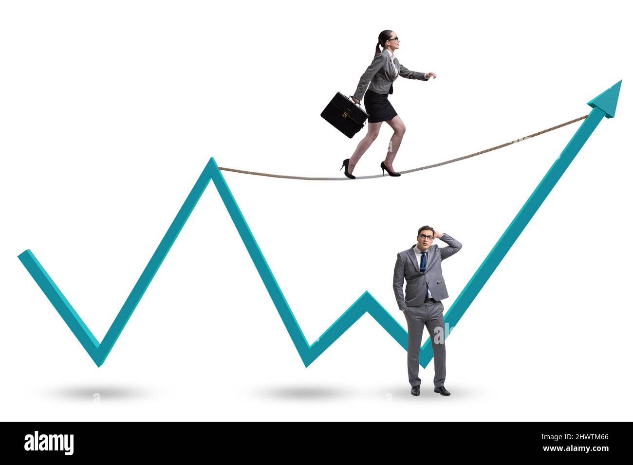Businessman balancing on tightrope on the line chart Stock Photo - Alamy