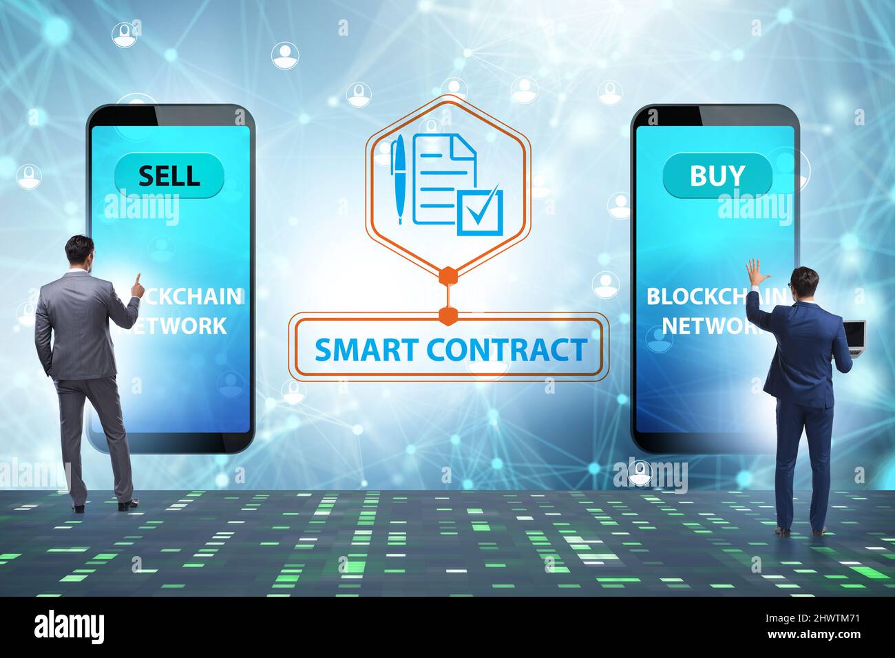 Businessman using mobile smartphones in the smart contracts Stock Photo ...