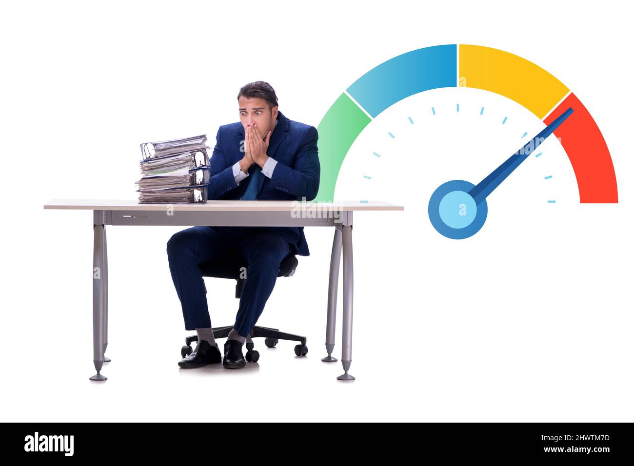 Businessman with the meter measuring his stress level Stock Photo - Alamy