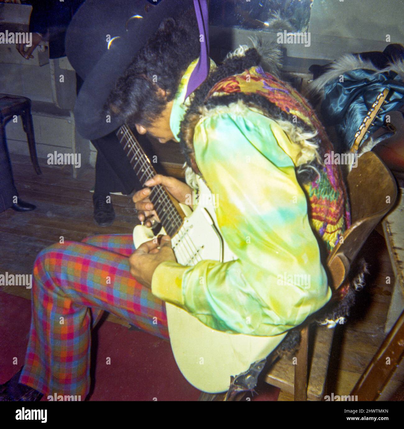 Jimi Hendrix in his dressing room before a concert at Olympia, Paris on ...