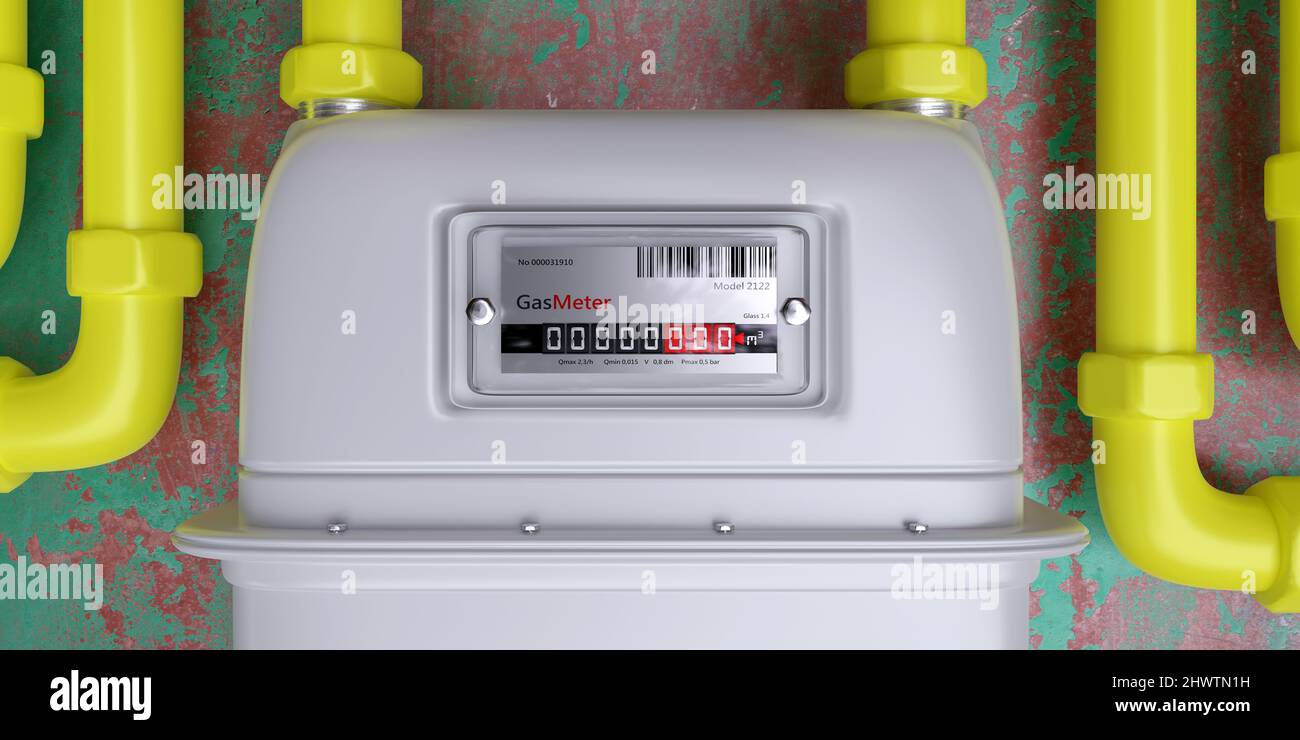 Gas meter close up front view. Natural gas home utility distribution ...