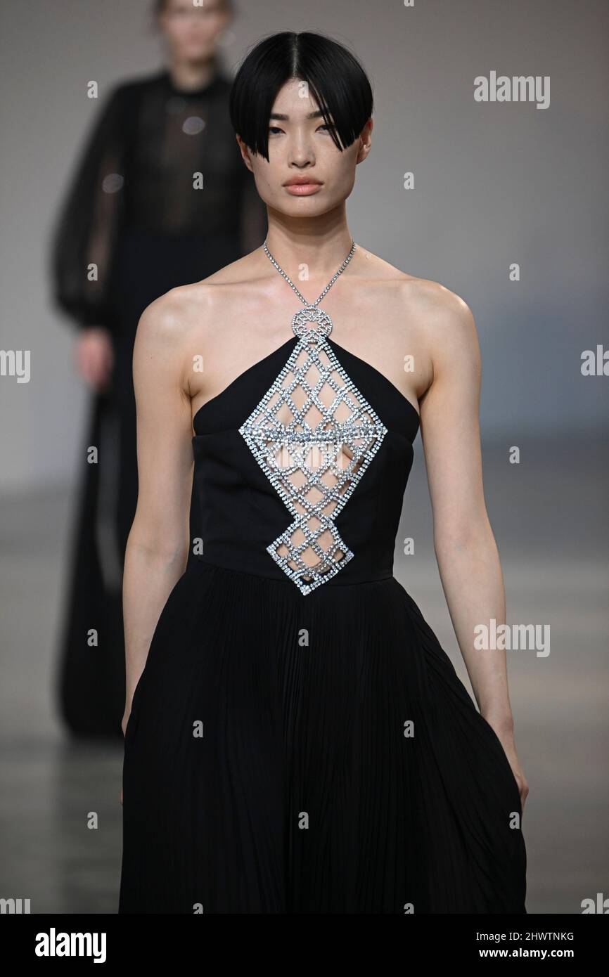 Model Steph Shiu walks on the runway at the Elie Saab fashion show ...