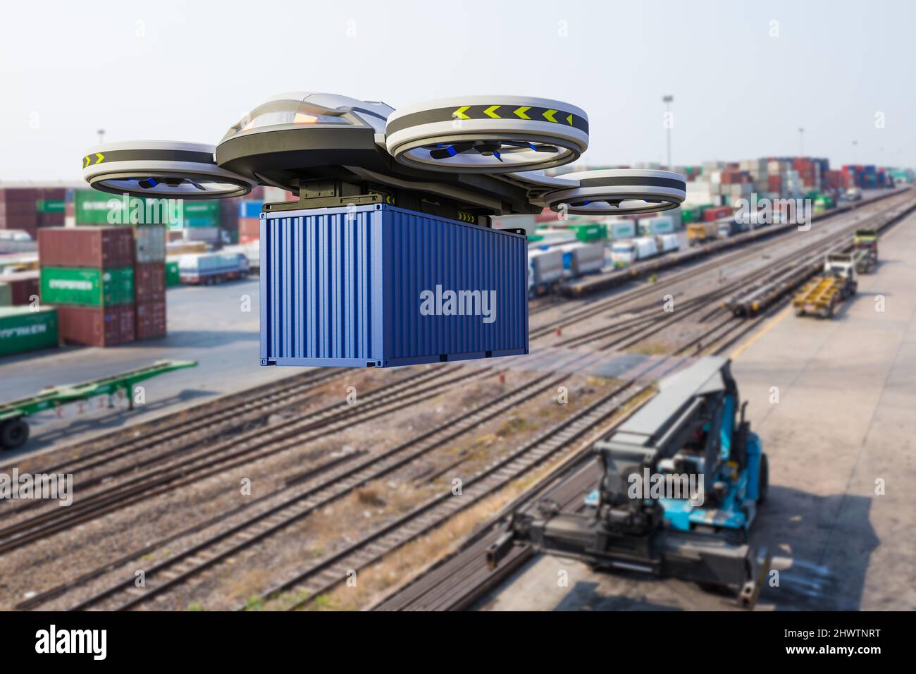 Autonomous cargo drone with container, Futuristic delivery air ...