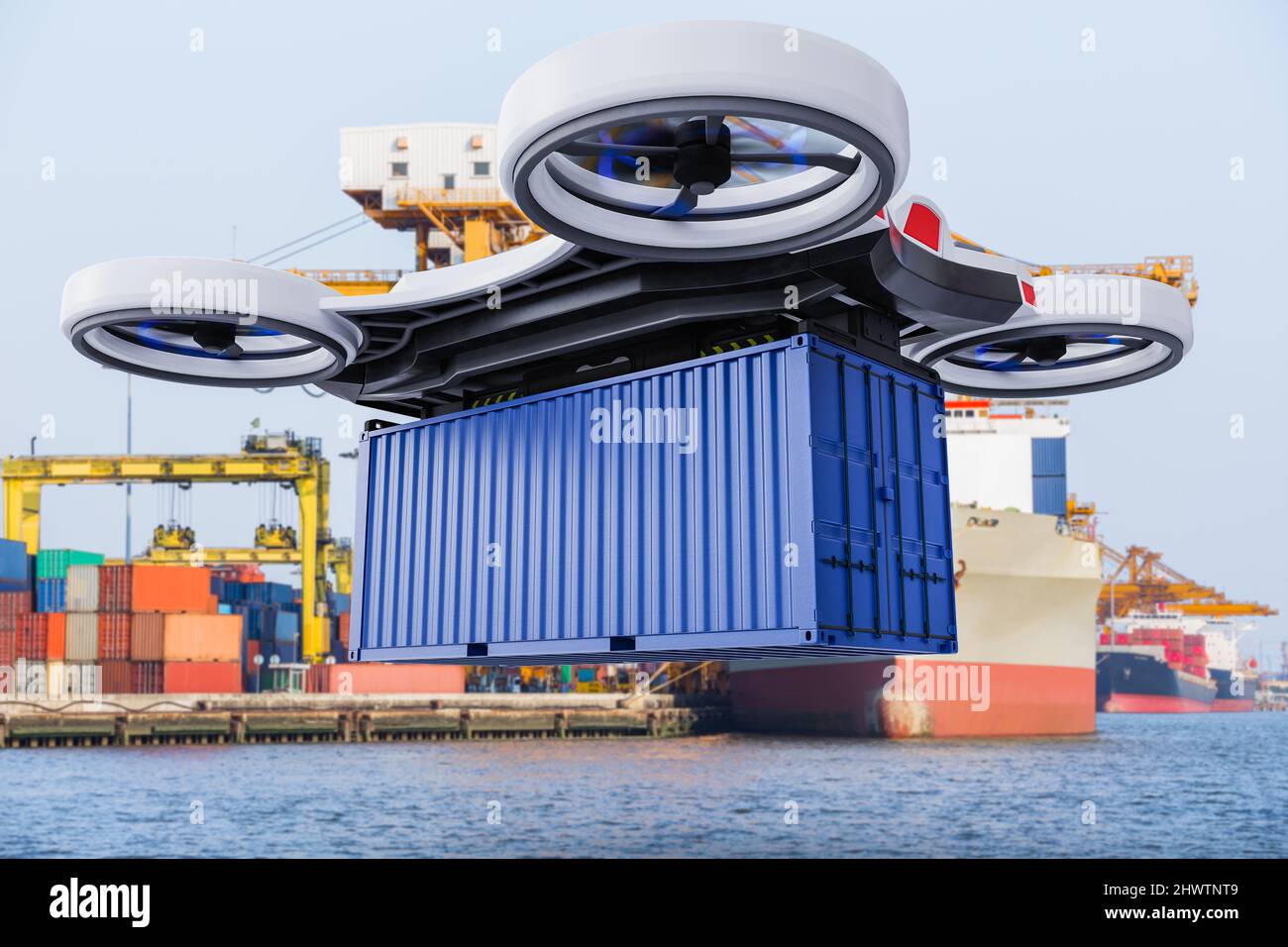 Autonomous cargo drone delivering container, Future transportation and ...
