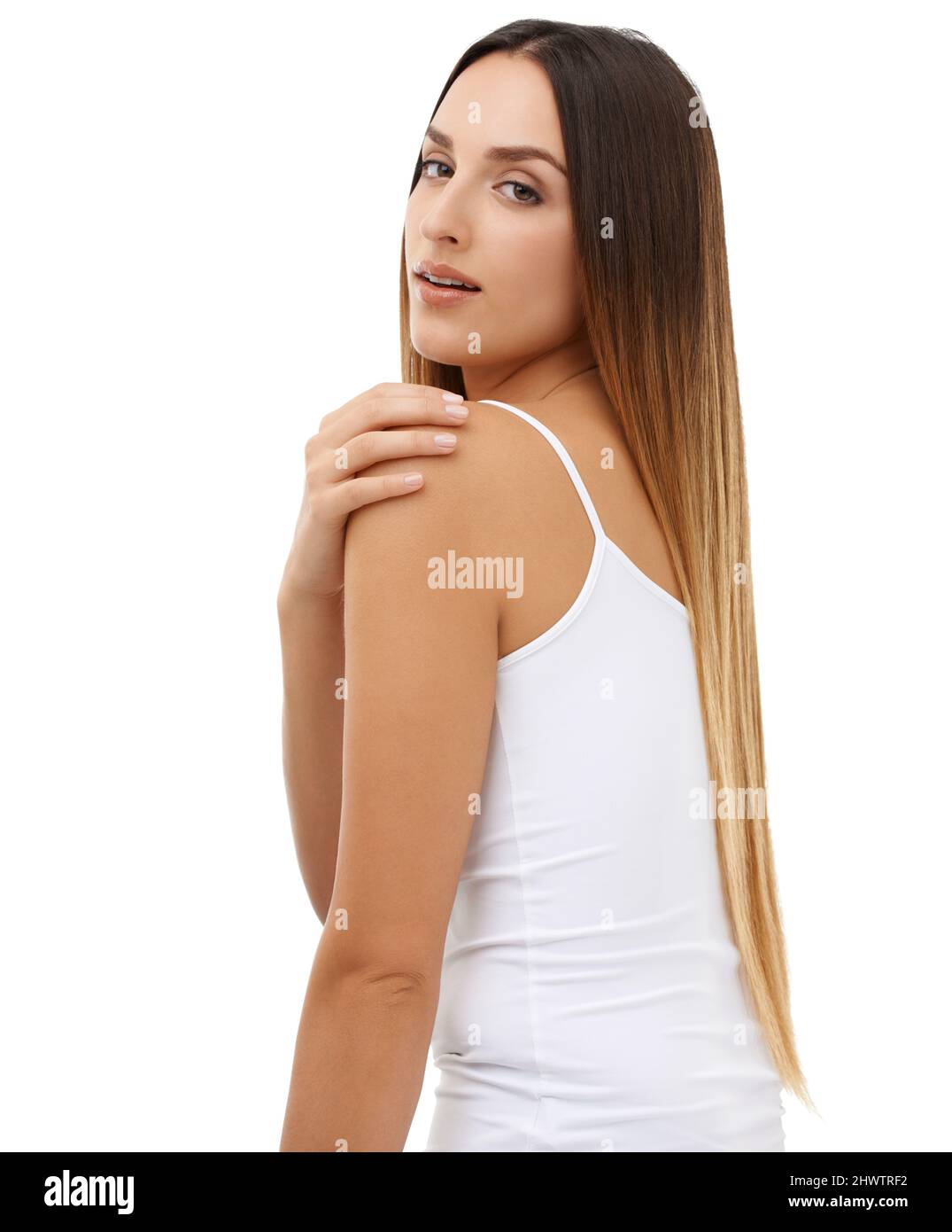 Quicik glance backwards.... Studio portrait of an attractive young ...