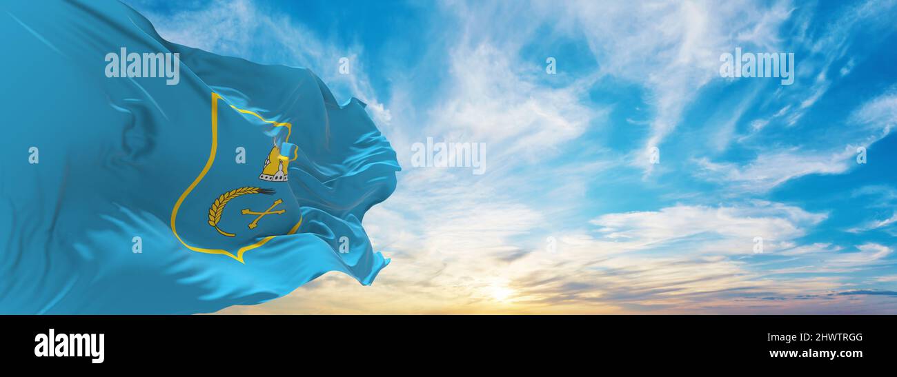 flag of Sumy region , Ukraine at cloudy sky background on sunset ...