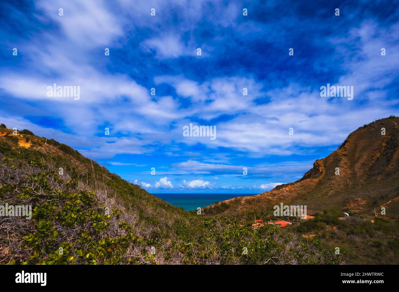 Mountain sea vista in carribbean coast. Cordillera view inside of ...