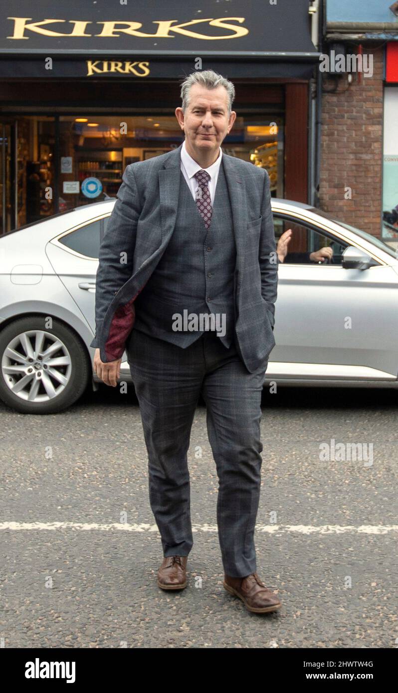 DUP MLA Edwin Poots arriving at the south Belfast constituency office ...