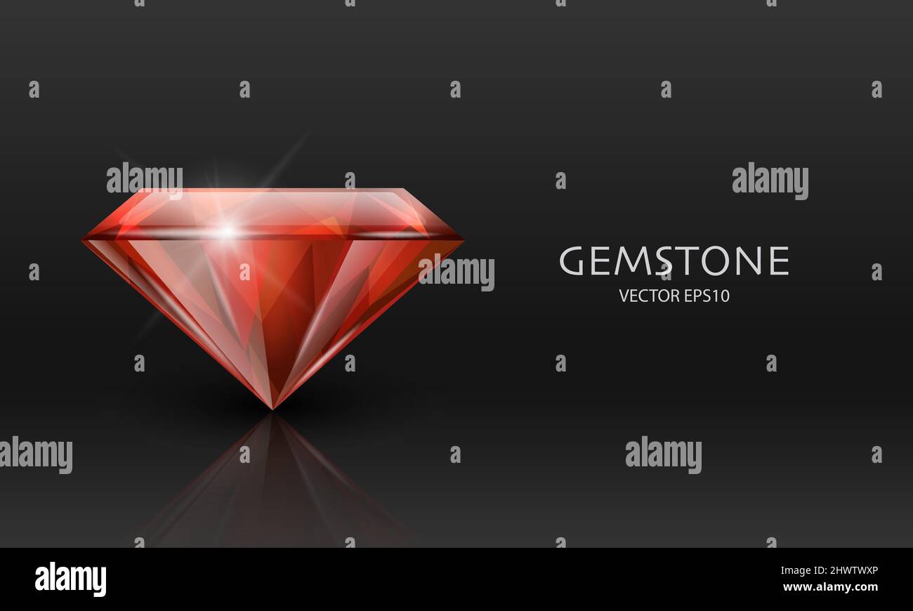 Vector Banner with 3d Realistic Red Transparent Gemstone, Diamond ...