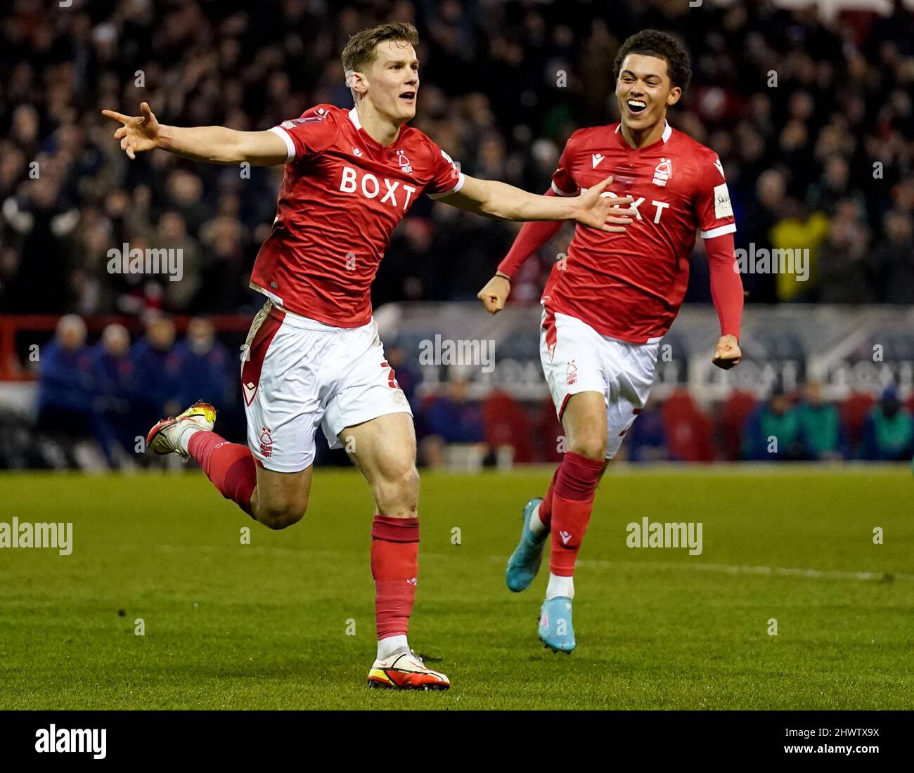 Nottingham Forest's Ryan Yates (left) celebrates scoring his sides ...